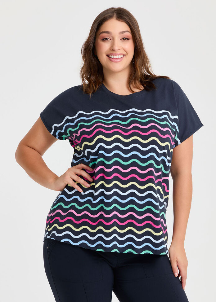 Shop Plus Size Cotton Waves Stripe Top, Multi | Taking Shape NZ
