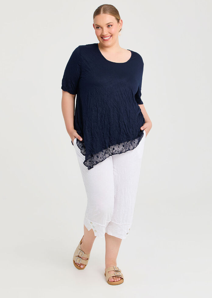 Shop Plus Size Mesh Trim Bamboo Crush Tunic, Navy | Taking Shape NZ
