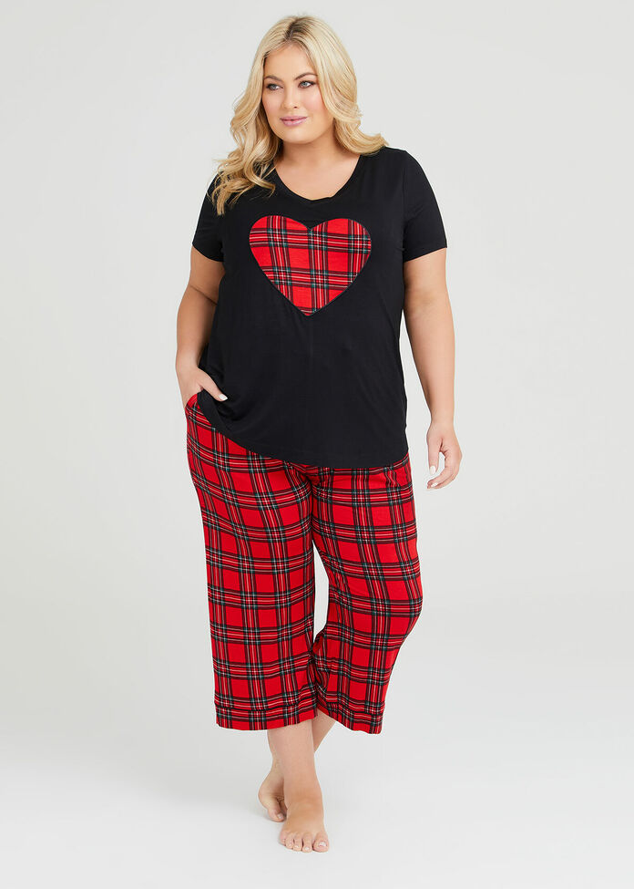 Shop Plus Size Bamboo Check Heart Pyjama Top, Black | Taking Shape AU