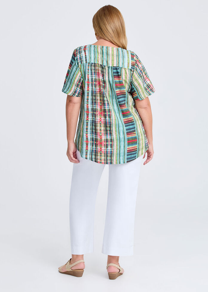 Shop Plus Size Tie Front Shirring Natural Top, Green | Taking Shape NZ