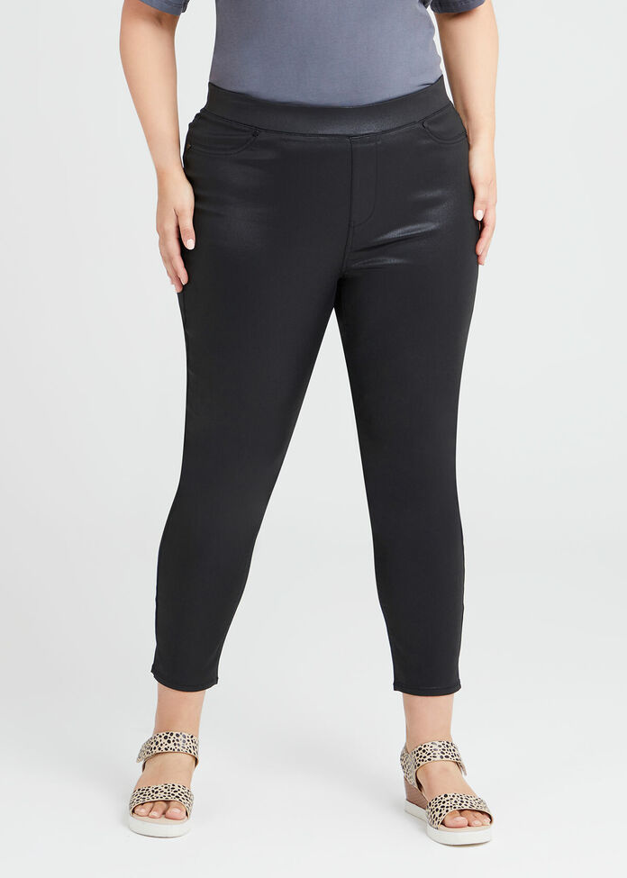 Shop Coated Denim Pull On Jean in Black in sizes 12 to 24 | Taking Shape