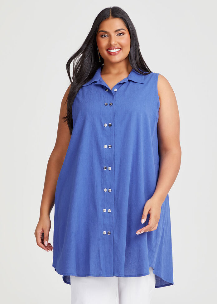 Shop Plus Size Cotton Double Button Front Tunic, Blue | Taking Shape AU