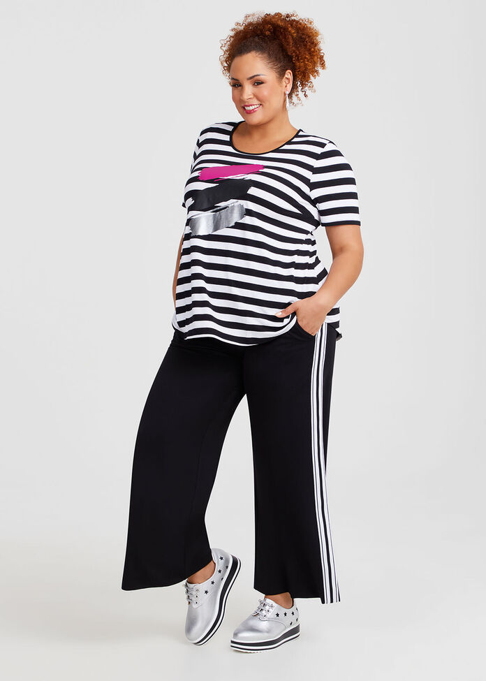 Shop Plus Size Ponte Mimi Stripe Wide Leg Pant in Black | Taking Shape UK