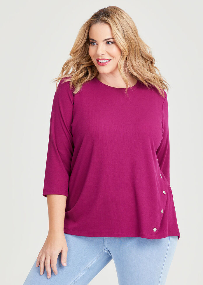 Shop Plus Size Rib Hi Lo Snap Detail Top, Purple | Taking Shape NZ