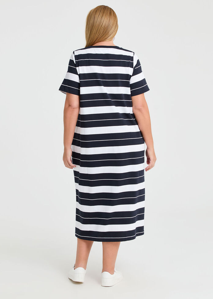Shop Plus Size Cotton Block Stripe Maxi Dress, Blue | Taking Shape NZ