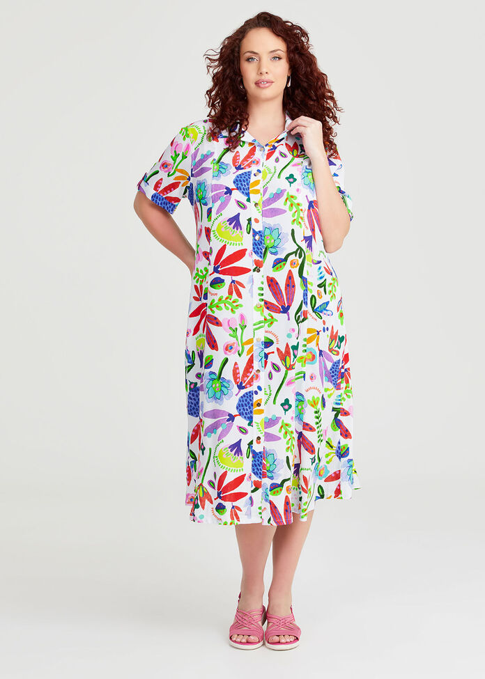 Plus Size Natural Button Through Dress Multicolour | Taking Shape AU