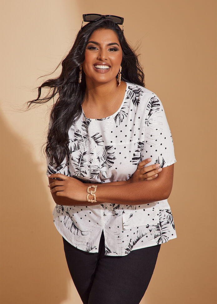 Shop Plus Size Foil Linen Bamboo Top, White | Taking Shape NZ