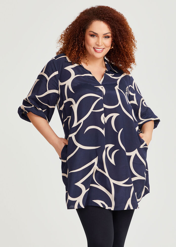 Shop Plus Size Revival Into The Blue Natural Tunic, Blue | Taking Shape AU