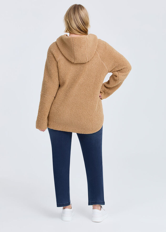 Shop Plus Size Teddy Hooded Jacket, Brown | Taking Shape NZ
