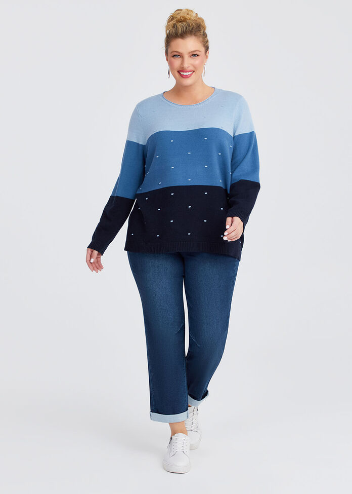 Plus Size Colour Block Crew Neck Navy & Blue Multi | Taking Shape NZ