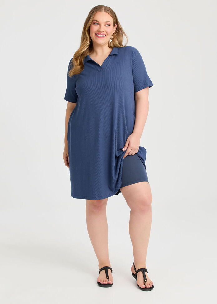 Shop Plus Size Collared Rib Dress, Blue | Taking Shape NZ