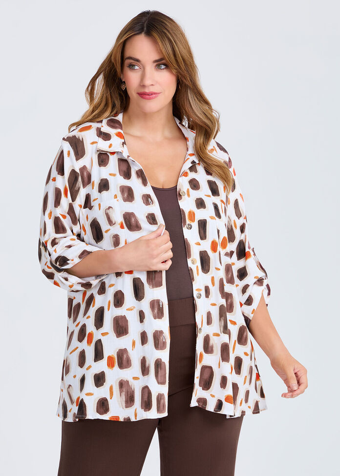 Shop Plus Size Square Print Natural Shirt, Multi | Taking Shape AU