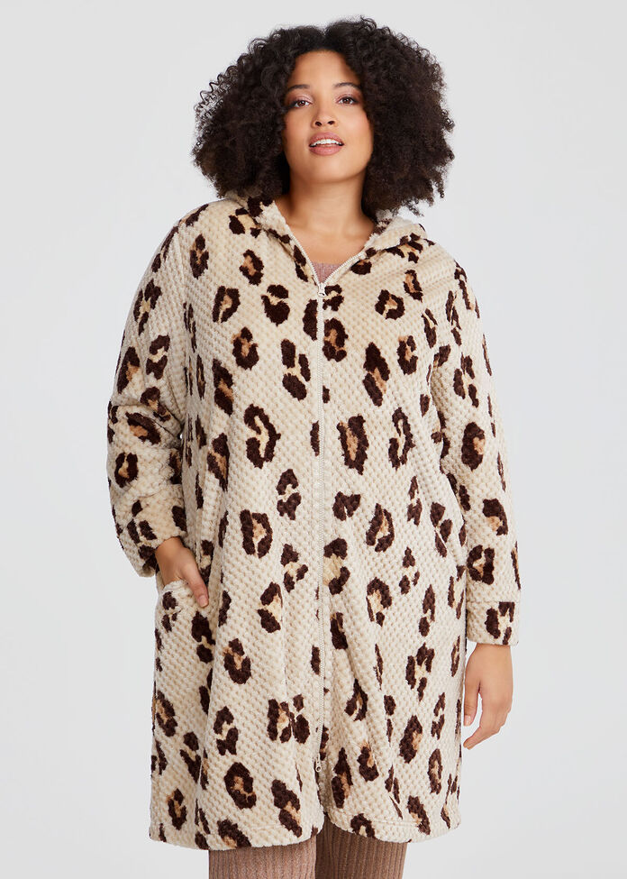 Shop Plus Size Animal Hooded Zip Dressing Gown, Multi | Taking Shape SG