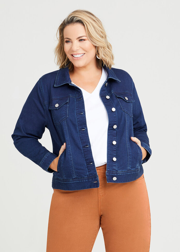 Shop Plus Size Inside Print Denim Jacket, Blue | Taking Shape AU