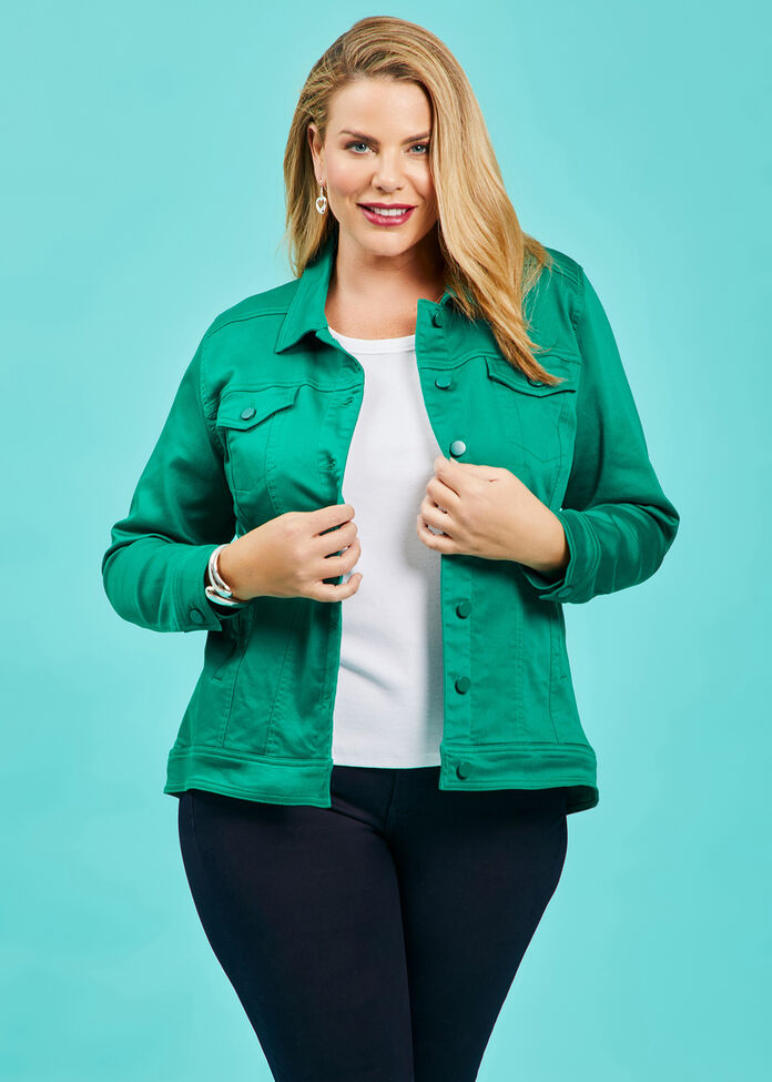 Shop Plus Size Coloured Best Fit Denim Jacket, Green | Taking Shape AU