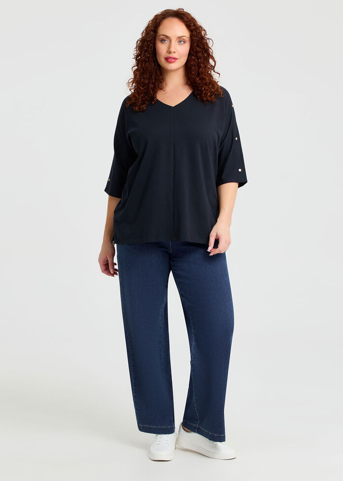 Shop Plus Size Cotton Button Sleeve T-shirt, Blue | Taking Shape NZ