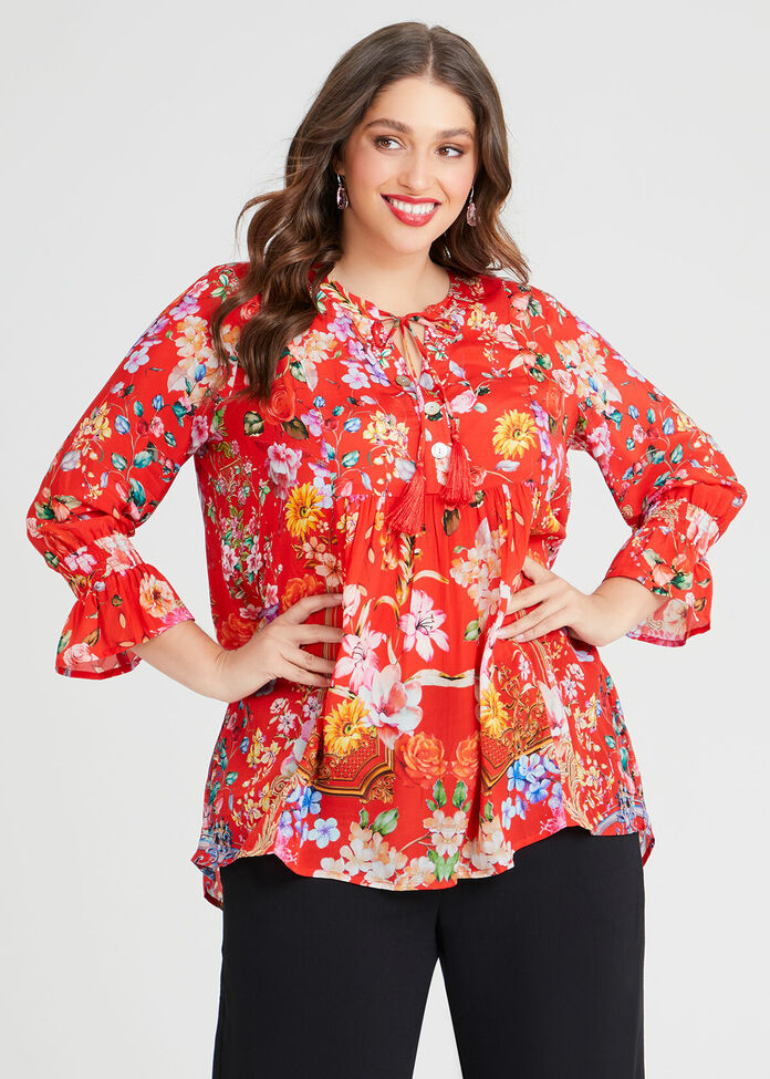 Shop Plus Size Natural Festive Floral Boho Top, Red | Taking Shape AU