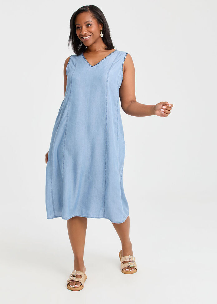 Shop Plus Size Lyocell V-neck Chambray Dress, Blue | Taking Shape AU