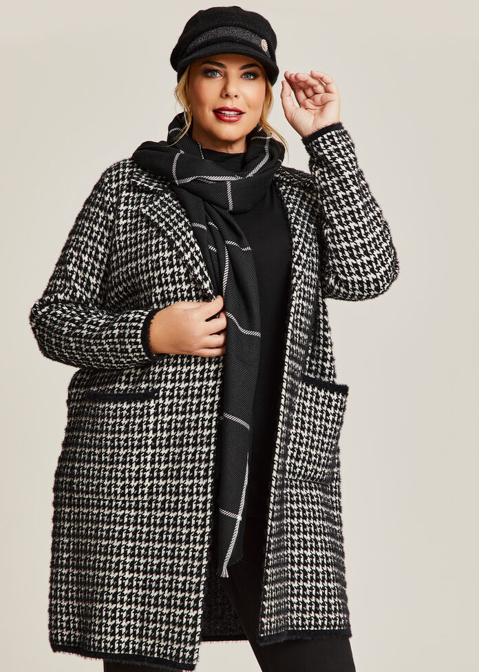 Shop Plus Size Longline Houndstooth Coatigan, Black | Taking Shape NZ