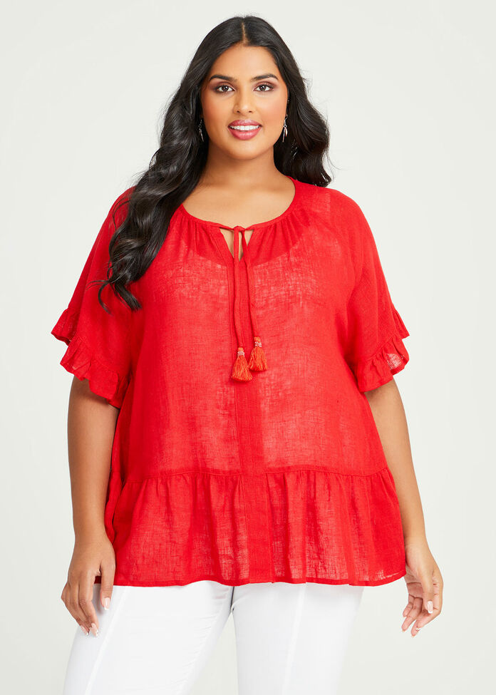 Shop Plus Size Linen Gauze Nina Top, Red | Taking Shape AU