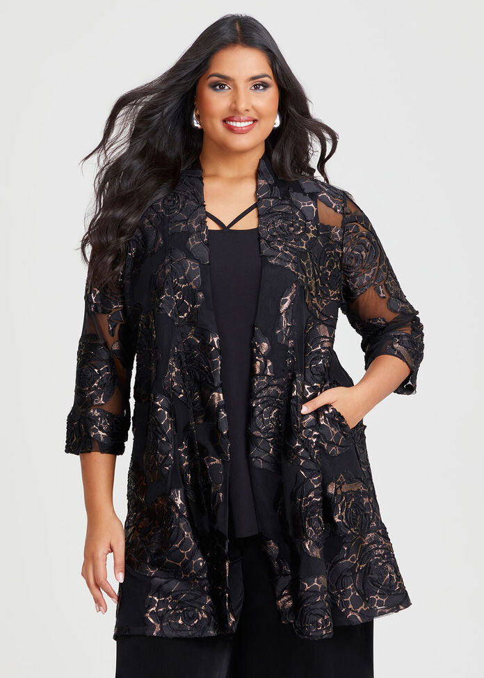 Shop Plus Size Rose Gold Satin Mesh Cardigan, Black | Taking Shape NZ