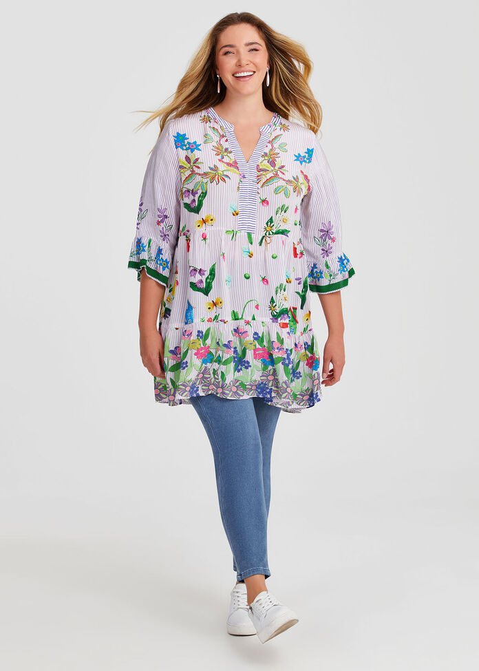 Shop Plus Size Natural Floral Stripe Tunic, Floral | Taking Shape AU