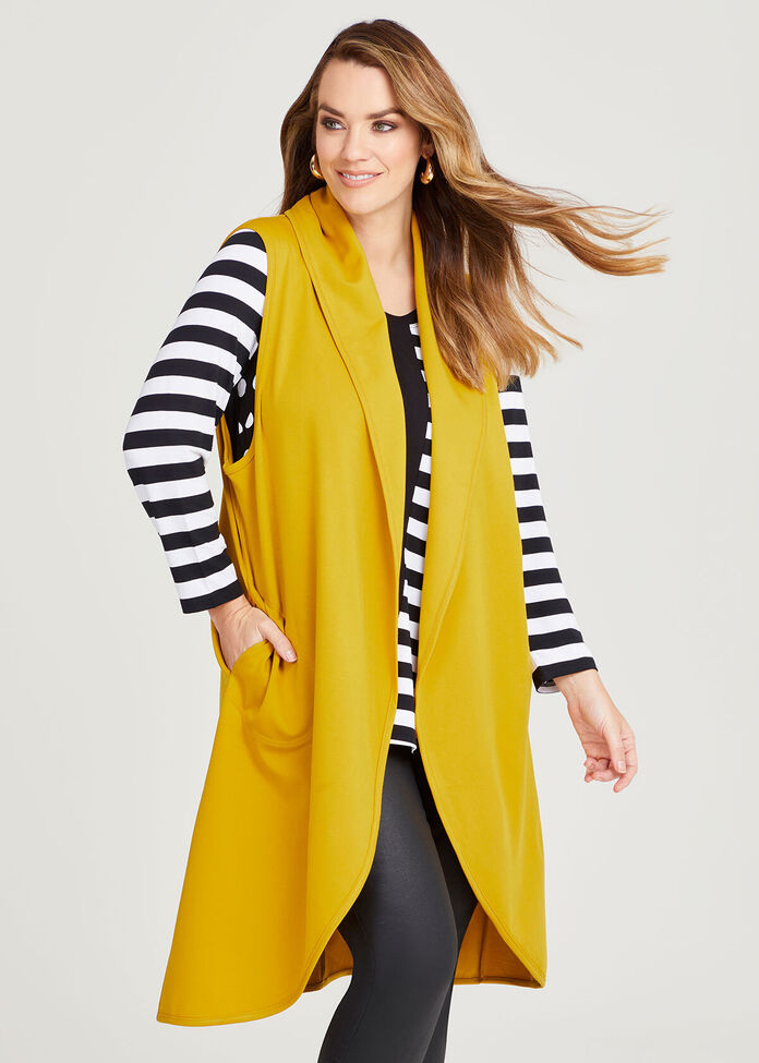 Shop Plus Size Ponte Spotlight Sleeveless Long Vest In Yellow Taking Shape Nz