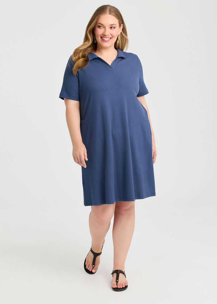 Shop Plus Size Collared Rib Dress, Blue | Taking Shape NZ