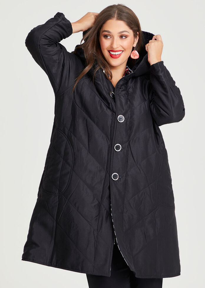 Shop Plus Size Reversible Spot Print Puffer Coat, Black | Taking Shape AU