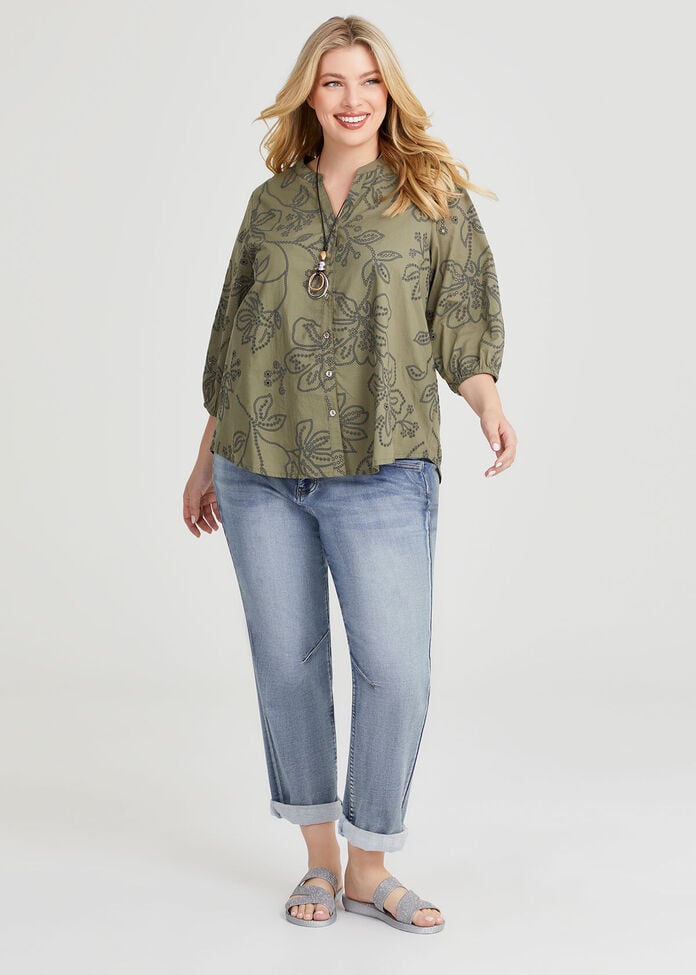 Shop Plus Size Cotton Laser Cut Print Top, Green | Taking Shape AU