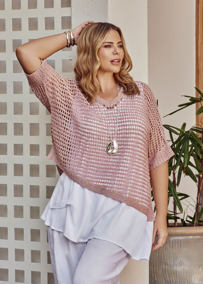 Shop Plus Size Pointelle Sparkle Over Top, Red | Taking Shape AU