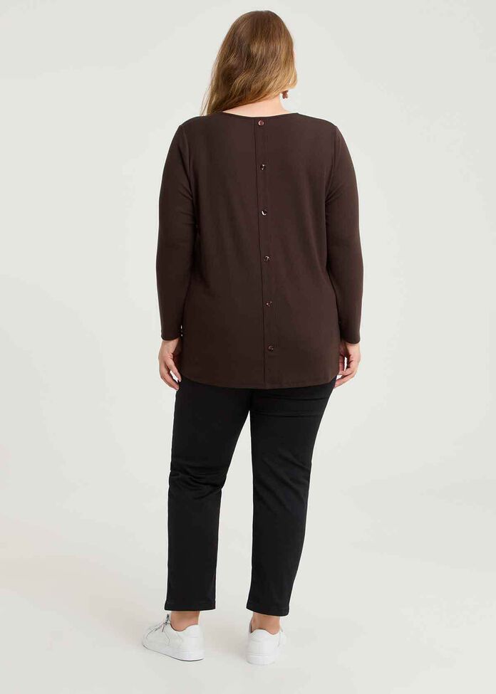 Shop Plus Size Rib Back Button Detail Top, Brown | Taking Shape NZ