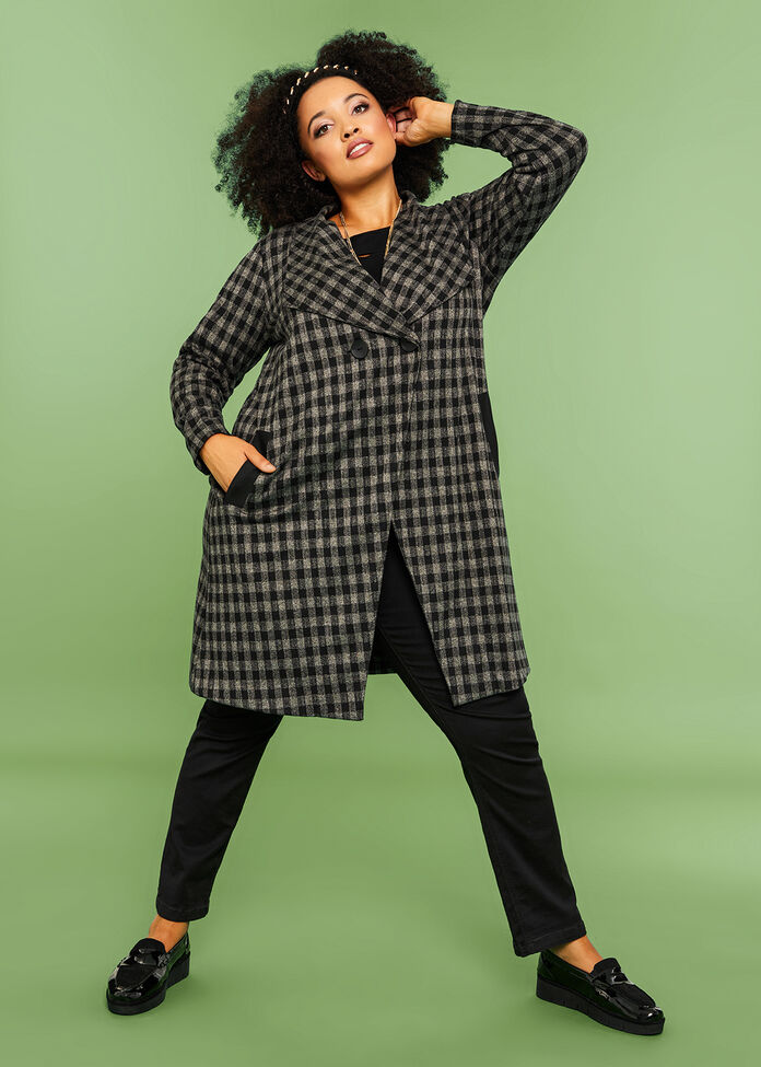 Shop Plus Size Ponte Check Coatigan, Black | Taking Shape AU