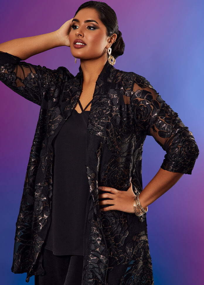 Shop Plus Size Rose Gold Satin Mesh Cardigan, Black | Taking Shape NZ