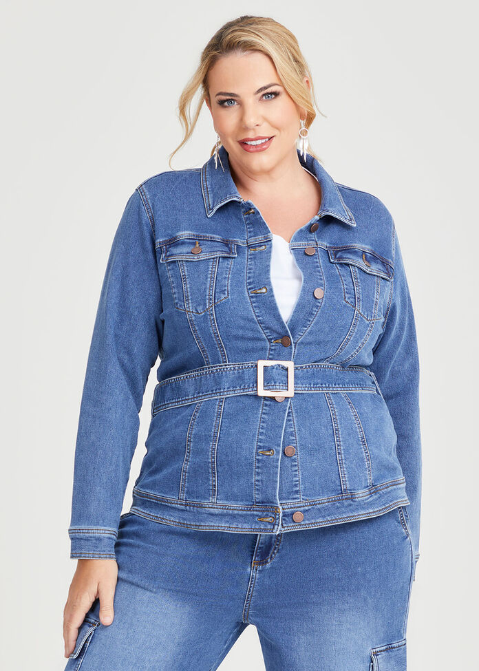 Shop Plus Size Cotton Denim Belted Jacket, Blue | Taking Shape AU