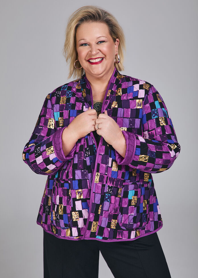 Shop Plus Size Reversible Check Quilt Jacket, Purple | Taking Shape AU