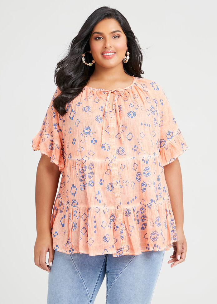 Shop Plus Size Cotton Pigment Wash Print Top, Print | Taking Shape UK