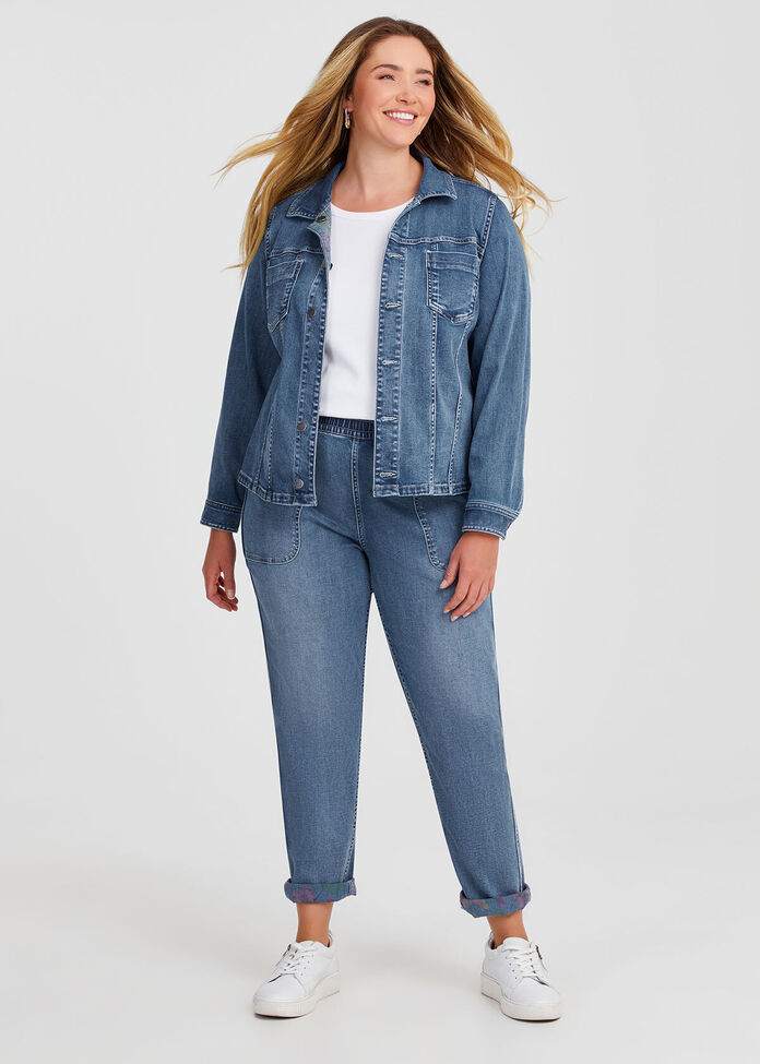 Shop Plus Size Reversible Floral Denim Jacket in Blue | Taking Shape US