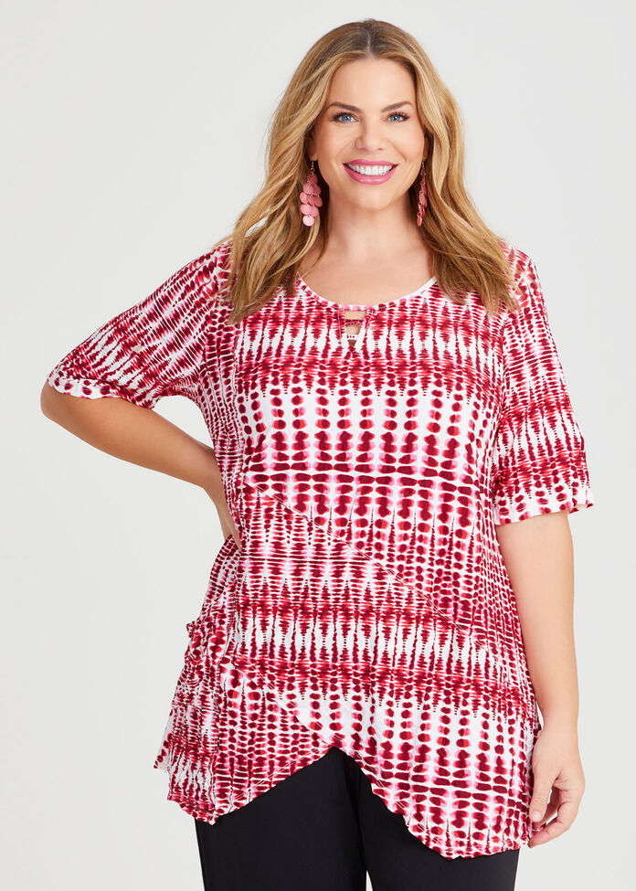 Plus Size Keyhole Neck Luna Panel Top Red & White | Taking Shape AU