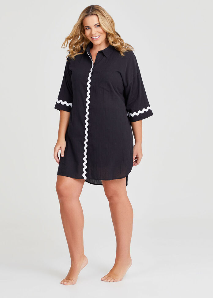Shop Plus Size Cotton Ric Rac Cover-up Shirt, Black | Taking Shape NZ