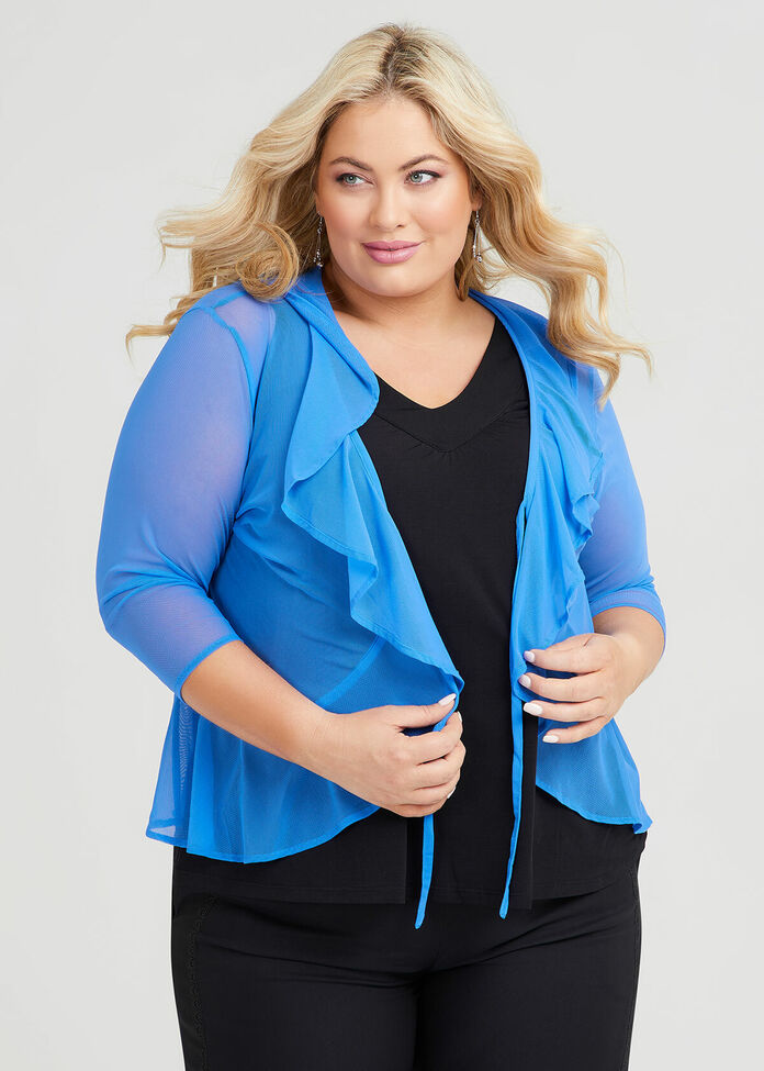 Shop Mesh Ruffle Cardigan in Blue in sizes 12 to 30 | Taking Shape AU