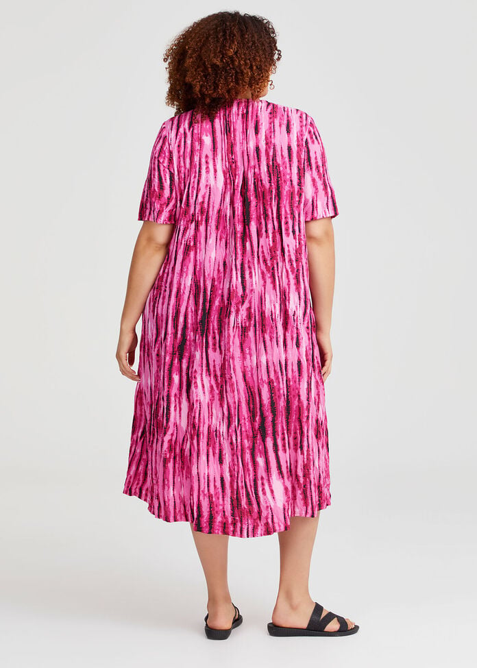 Plus Size Fiesta Short Sleeve Midi Dress Pink Print | Taking Shape NZ