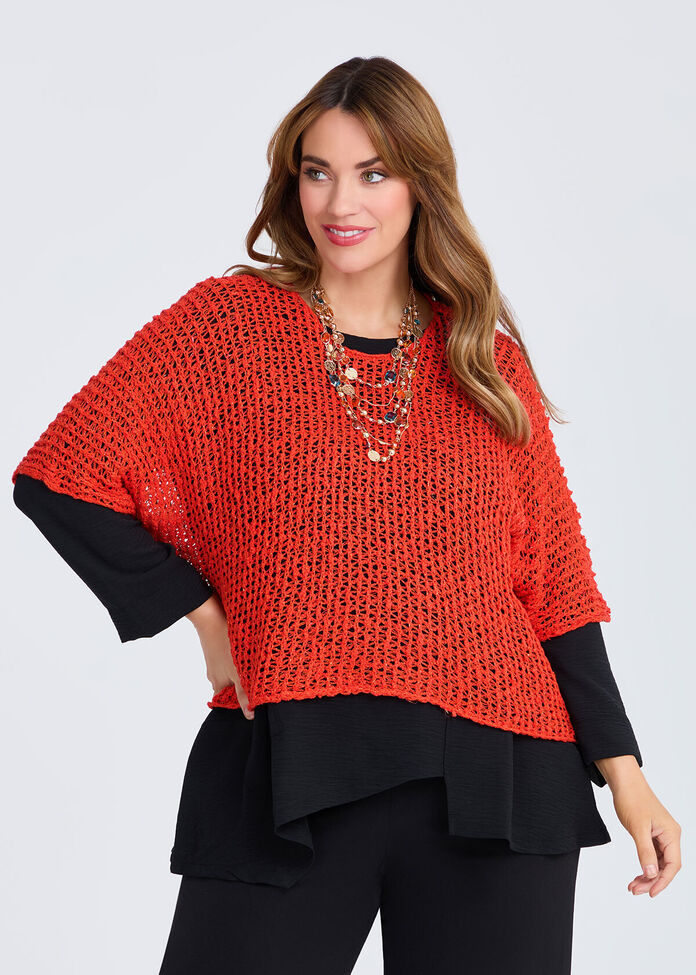 Shop Plus Size Cotton Boucle Sparkle Knit Over Top Orange Taking