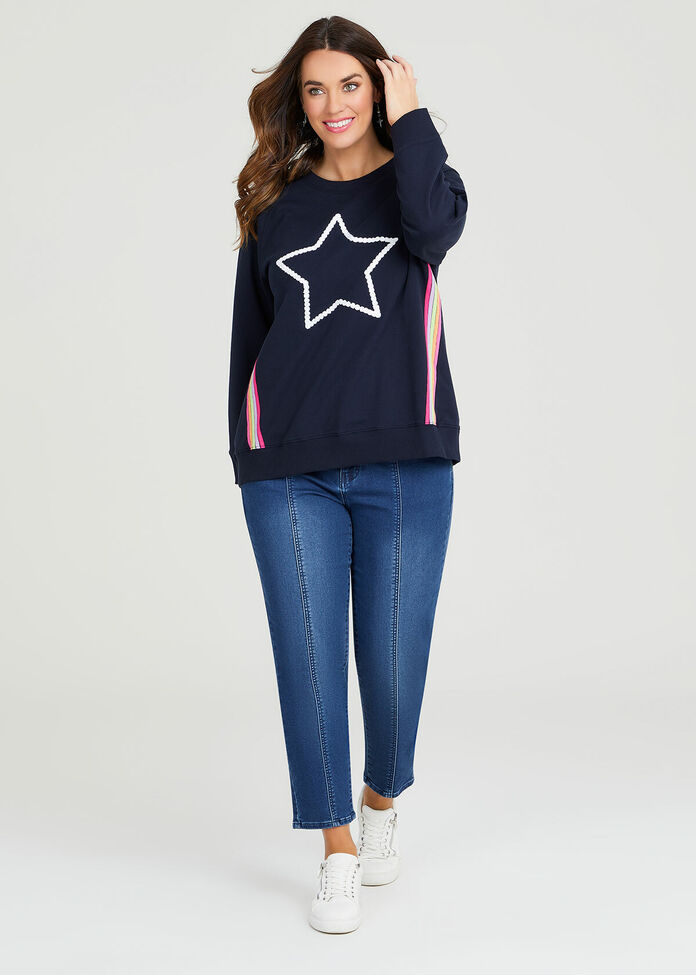 Shop Plus Size Cotton Boucle Star Sweatshirt in Blue | Sizes 12-30 ...