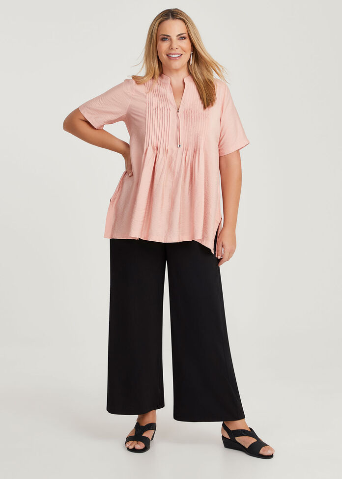 Shop Plus Size Zoe Zip Neck Pintuck Natural Top, Pink | Taking Shape AU