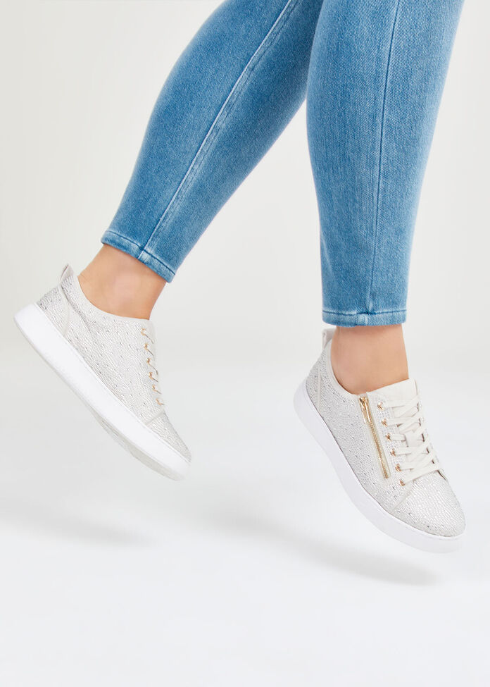 Shop White Bejewelled Zip Sneaker | Comfortable Shoes | Taking Shape AU