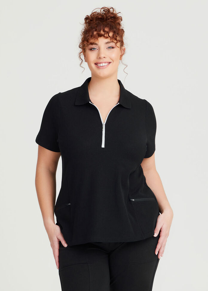 Shop Plus Size Polo Front Zip Pocket Top, Black | Taking Shape AU