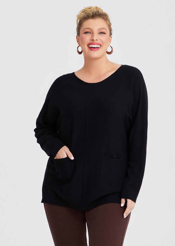 Plus Size Women's Crew Neck Pocket Jumper Black | Taking Shape AU