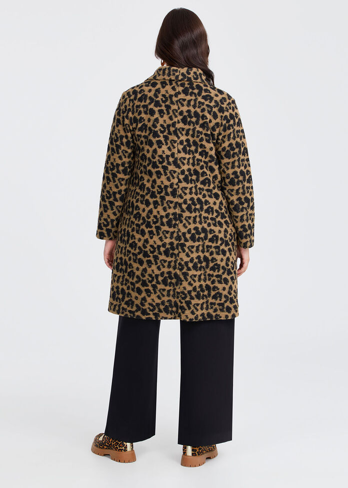 Shop Plus Size Leopard Boiled Wool Blend Coat, Brown | Taking Shape NZ