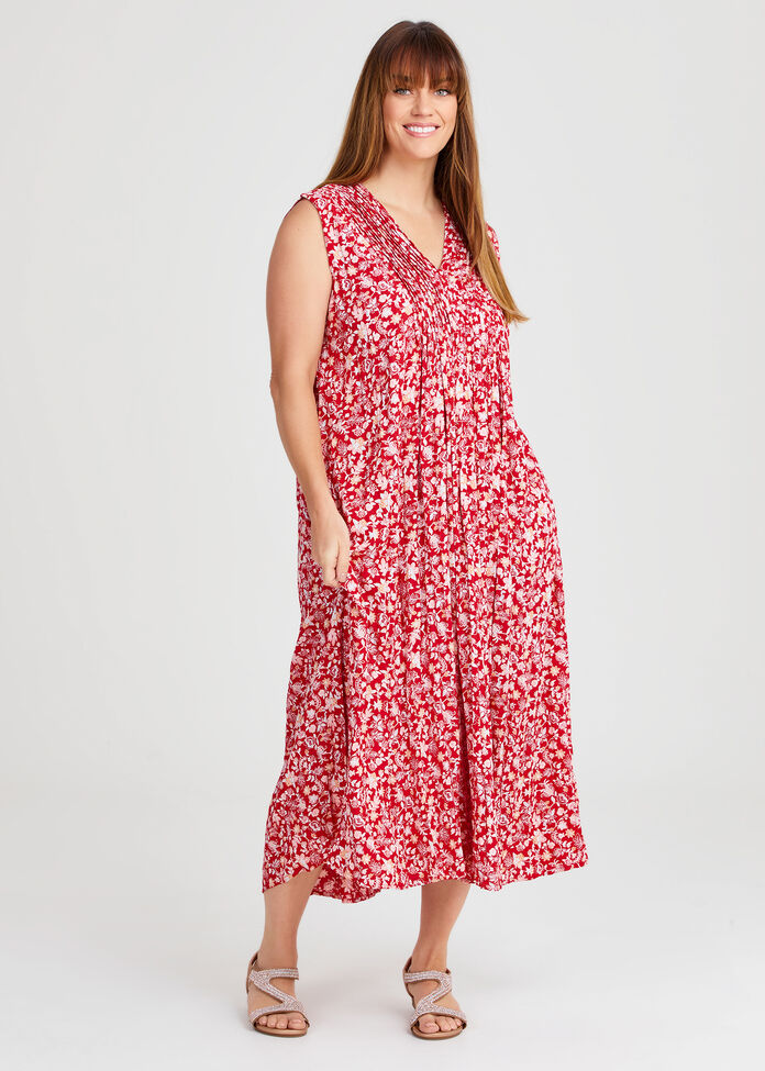 Plus Size Fiesta Sleeveless Maxi Dress Red Floral | Taking Shape NZ